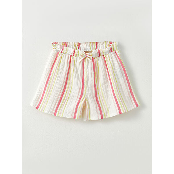 Beli Lastikli Çizgili Kız Çocuk Şort