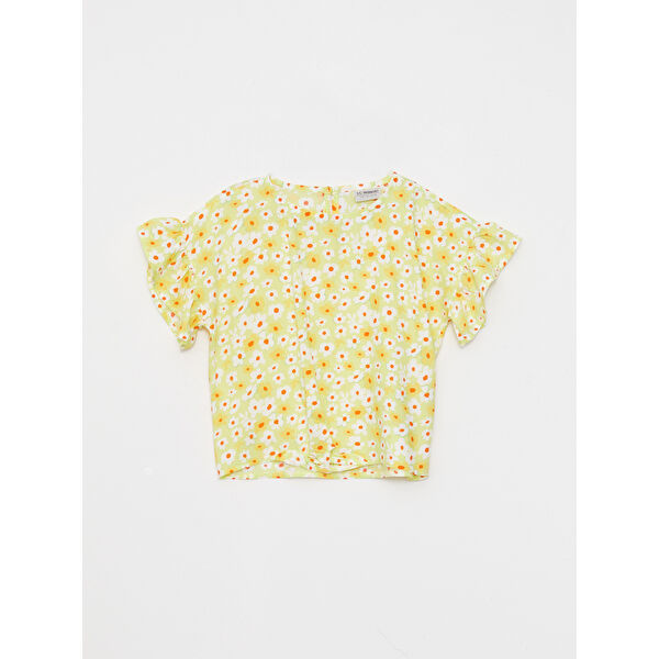 Bisiklet Yaka Desenli Kısa Kollu Viskon Kız Çocuk Bluz Bisiklet Yaka Desenli Kısa Kollu Viskon Kız Çocuk Bluz