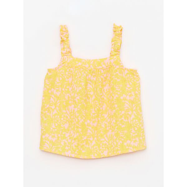 Kare Yaka Desenli Askılı Kız Çocuk Bluz