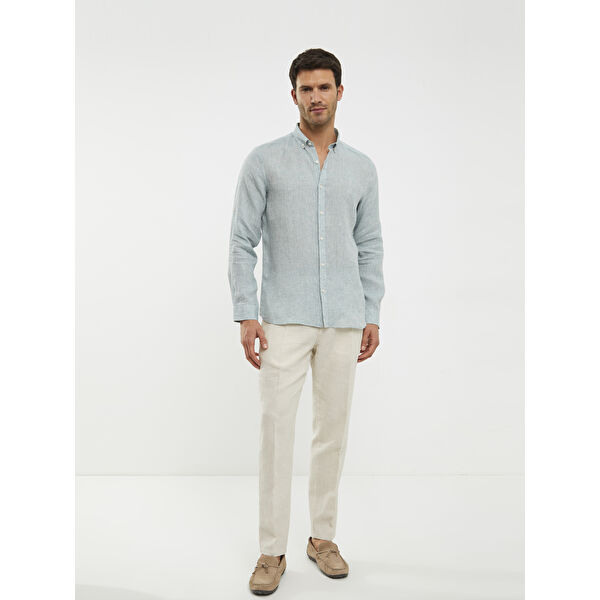 Regular Fit Uzun Kollu Keten Erkek Gömlek