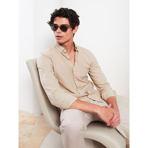 Slim Fit Uzun Kollu Keten Erkek Gömlek