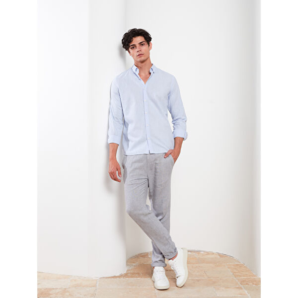Slim Fit Uzun Kollu Keten Erkek Gömlek