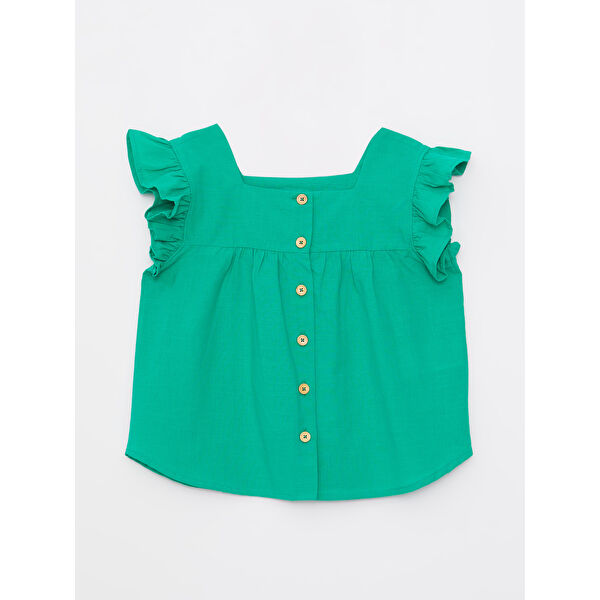 Kare Yaka Basic Kısa Kollu Poplin Kız Çocuk Bluz