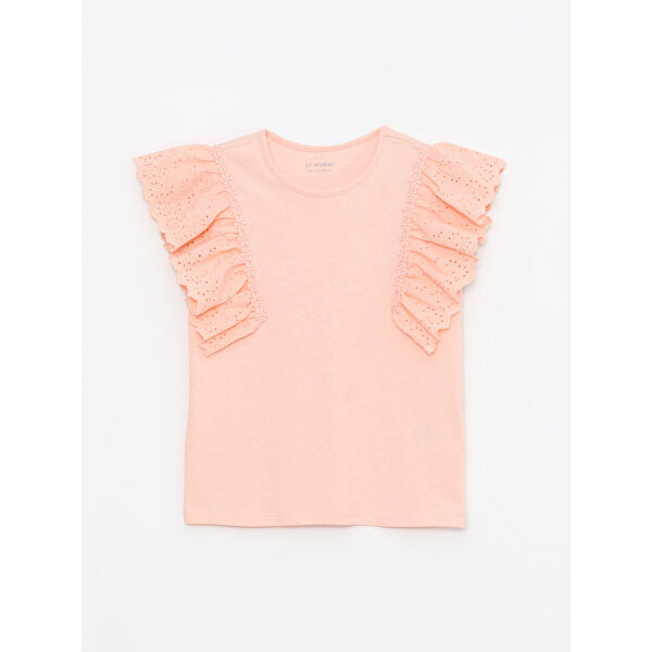 Bisiklet Yaka Fisto Detaylı Pamuklu Kız Çocuk Tişört