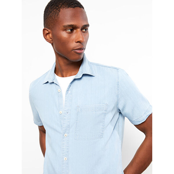 Rahat Kalıp Kısa Kollu Erkek Jean Gömlek Rahat Kalıp Kısa Kollu Erkek Jean Gömlek