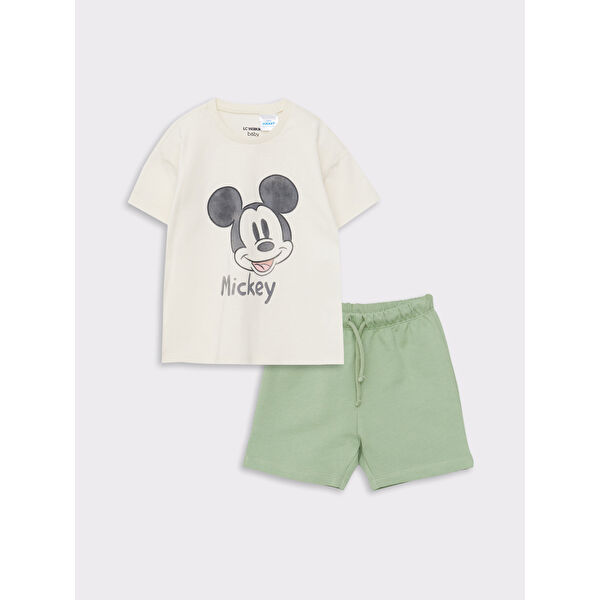 Bisiklet Yaka Kısa Kollu Mickey Mouse Baskılı Pamuklu Erkek Bebek Tişört ve Şort 2'li Takım Bisiklet Yaka Kısa Kollu Mickey Mouse Baskılı Pamuklu Erkek Bebek Tişört ve Şort 2'li Takım