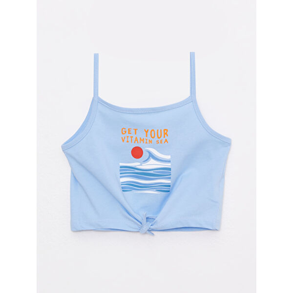 Kare Yaka Baskılı Askılı Pamuklu Kız Çocuk Atlet