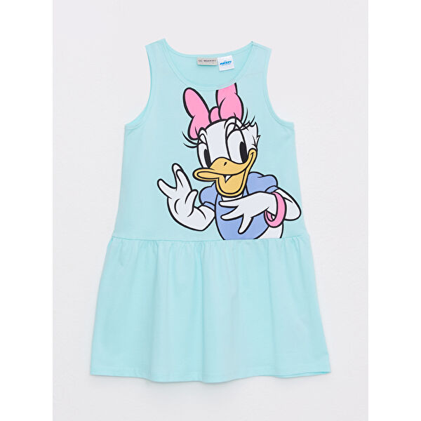 Bisiklet Yaka Daisy Duck Baskılı Kız Çocuk Elbise