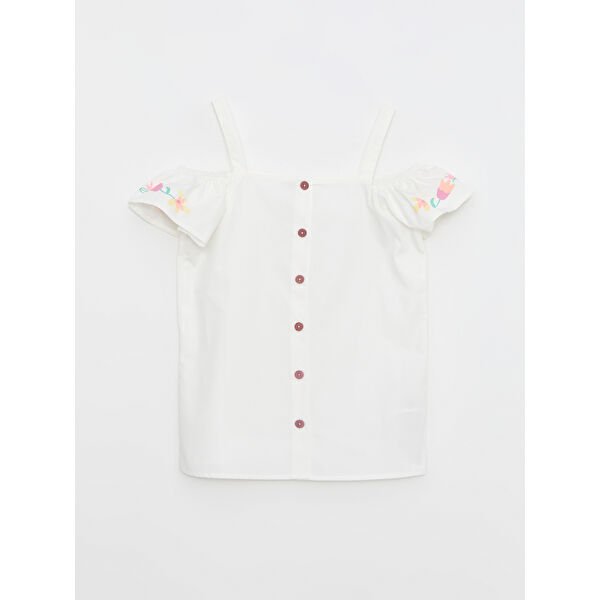Kayık Yaka Baskılı Kısa Kollu Poplin Kız Çocuk Bluz