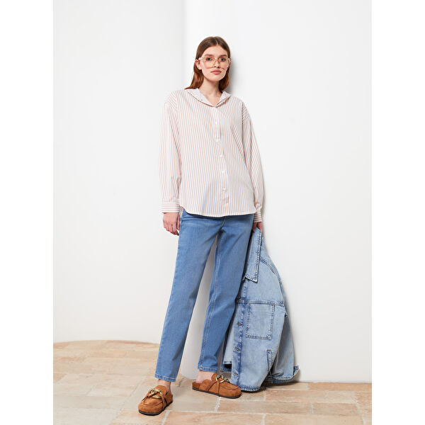 MODEST Kapüşonlu Çizgili Uzun Kollu Oversize Kadın Tunik