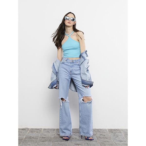 XSIDE Halter Yaka Düz Crop Pamuklu Kadın Atlet XSIDE Halter Yaka Düz Crop Pamuklu Kadın Atlet