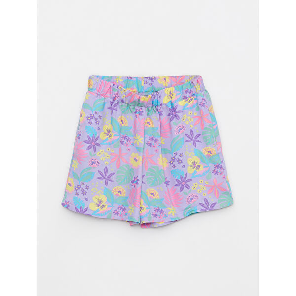 Beli Lastikli Desenli Viskon Kız Çocuk Şort