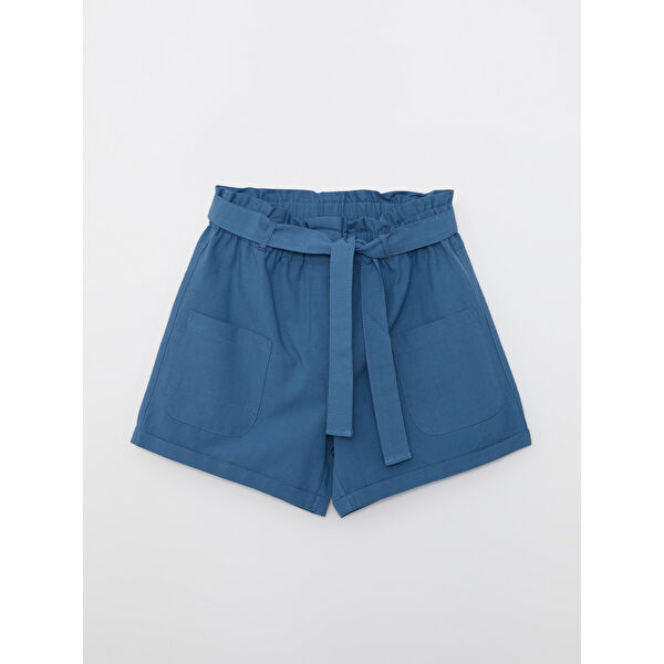 Beli Lastikli Basic Poplin Kız Çocuk Şort