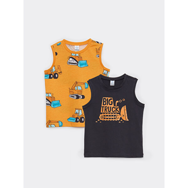 Bisiklet Yaka Baskılı Pamuklu Erkek Bebek Atlet 2'li