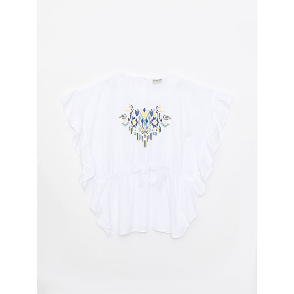 Bisiklet Yaka Baskılı Kısa Kollu Viskon Kız Çocuk Bluz