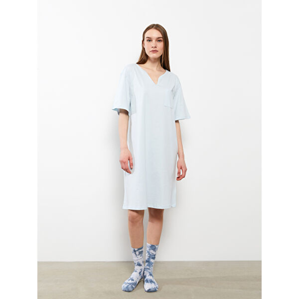 LCW DREAM Kaçık Yaka Düz Kısa Kollu Pamuklu Kadın Gecelik