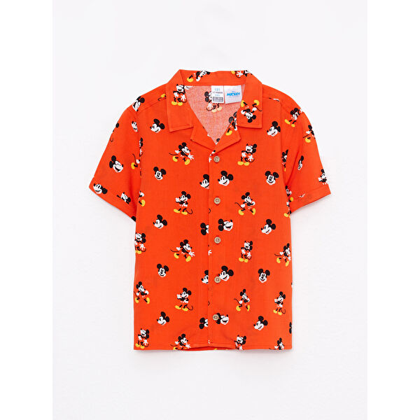 Polo Yaka Kısa Kollu Mickey Mouse Baskılı Erkek Bebek Gömlek
