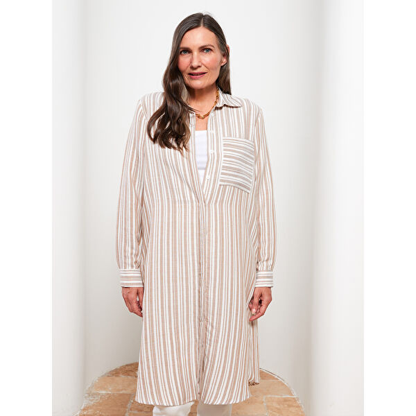 LCW GRACE Gömlek Yaka Çizgili Uzun Kollu Kadın Tunik