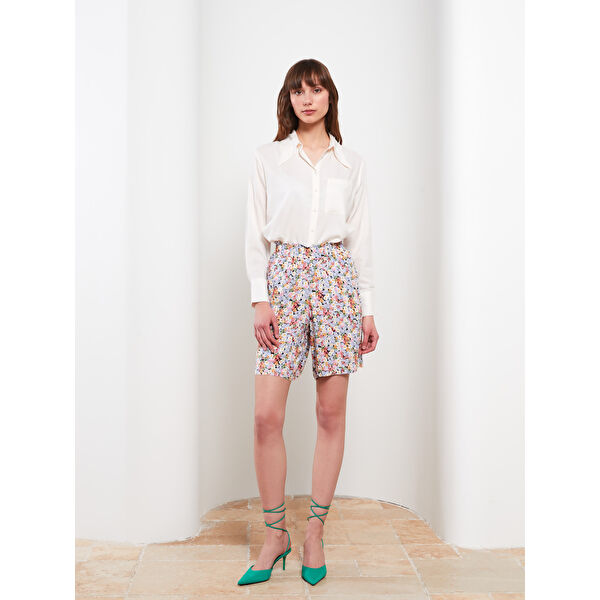 Beli Lastikli Desenli Viskon Kadın Şort