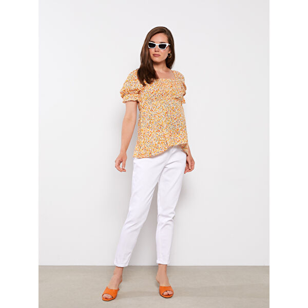 Beli Lastikli Rahat Kalıp Düz Cep Detaylı Hamile Jean Pantolon