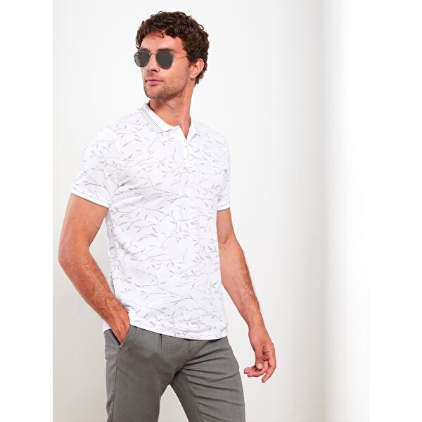 Polo Yaka Kısa Kollu Desenli Pike Erkek Tişört