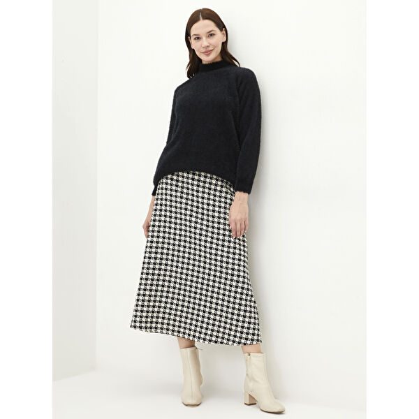 MODEST Beli Fermuarlı Kazayağı Desenli Kadın Kloş Etek MODEST Beli Fermuarlı Kazayağı Desenli Kadın Kloş Etek
