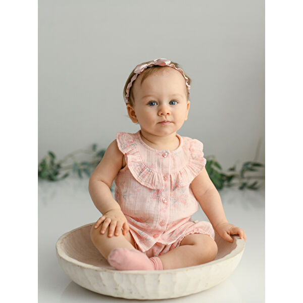 KANZ Bisiklet Yaka Baskılı Kız Bebek Bluz ve Şort 2'li Takım