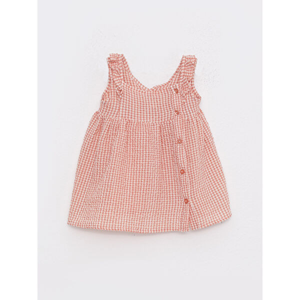 KANZ Bisiklet Yaka Ekose Desenli Kız Bebek Elbise