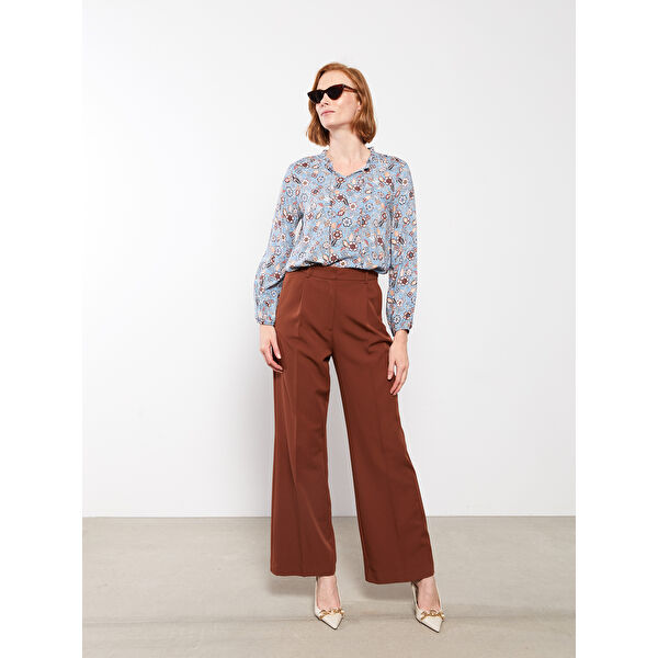 LCW GRACE Fırfırlı Bağlamalı Yaka Desenli Uzun Kollu Viskon Kadın Bluz