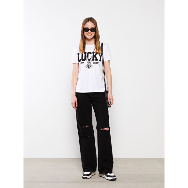 XSIDE Bisiklet Yaka Bugs Bunny Baskılı Kısa Kollu Pamuklu Kadın Tişört