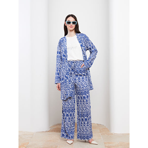 MODEST Beli Lastikli Standart Fit Desenli Viskon Kadın Pantolon MODEST Beli Lastikli Standart Fit Desenli Viskon Kadın Pantolon