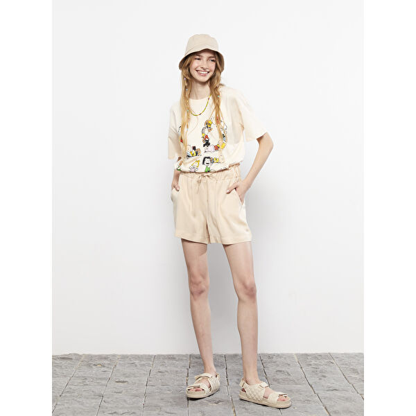 XSIDE Beli Lastikli Standart Fit Düz Viskon Kadın Şort