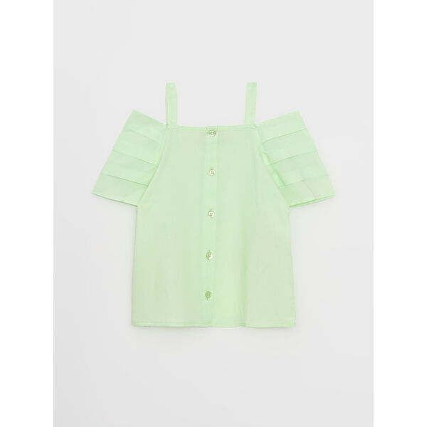 Kayık Yaka Basic Kısa Kollu Poplin Kız Çocuk Bluz