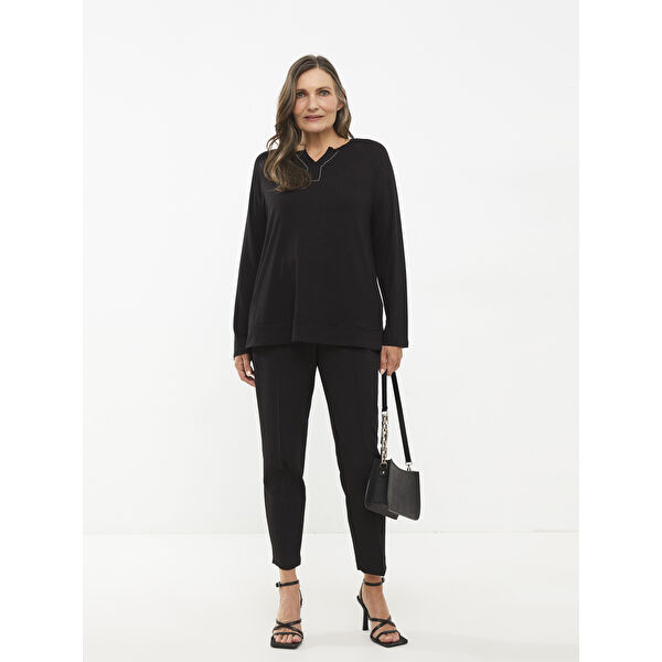 LCW GRACE Kaçık Yaka Nakışlı Uzun Kollu Kadın Bluz