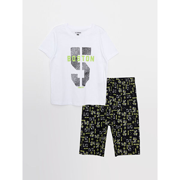 Bisiklet Yaka Baskılı Kısa Kollu Erkek Çocuk Şortlu Pijama Takımı