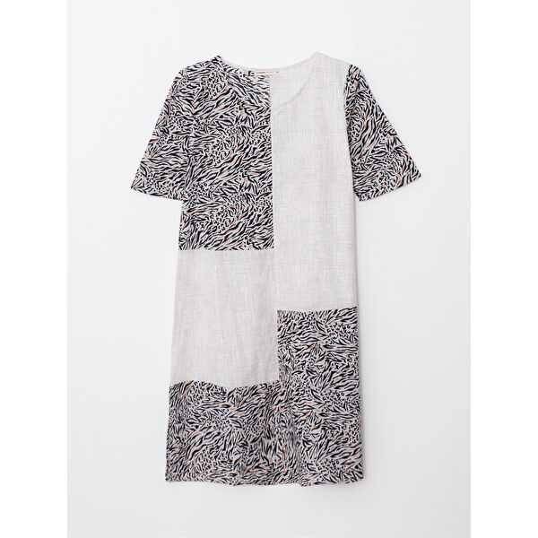 LCW GRACE Bisiklet Yaka Renk Bloklu Kısa Kollu Poplin Kadın Elbise