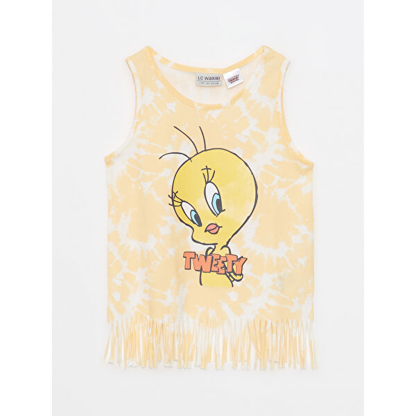 Bisiklet Yaka Tweety Baskılı Pamuklu Kız Çocuk Atlet