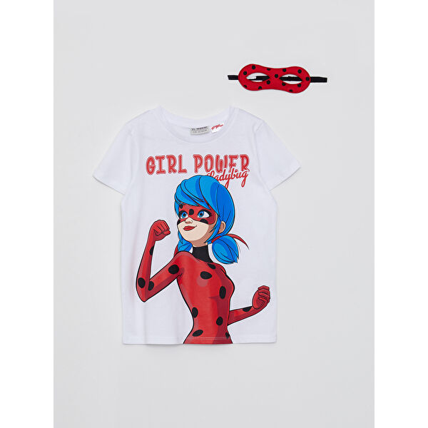 Bisiklet Yaka Lady Bug Baskılı Kısa Kollu Kız Çocuk Tişört ve Maske Bisiklet Yaka Lady Bug Baskılı Kısa Kollu Kız Çocuk Tişört ve Maske