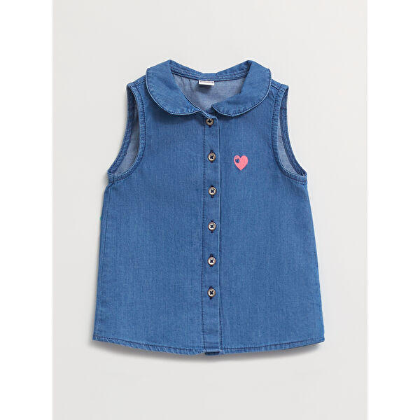 Bebe Yaka Nakış Detaylı Kız Bebek Jean Gömlek