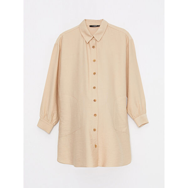 Gömlek Yaka Düz Uzun Kollu Keten Hamile Tunik