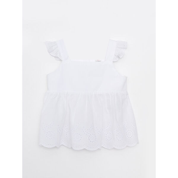 Kare Yaka Askılı Kız Bebek Poplin Bluz