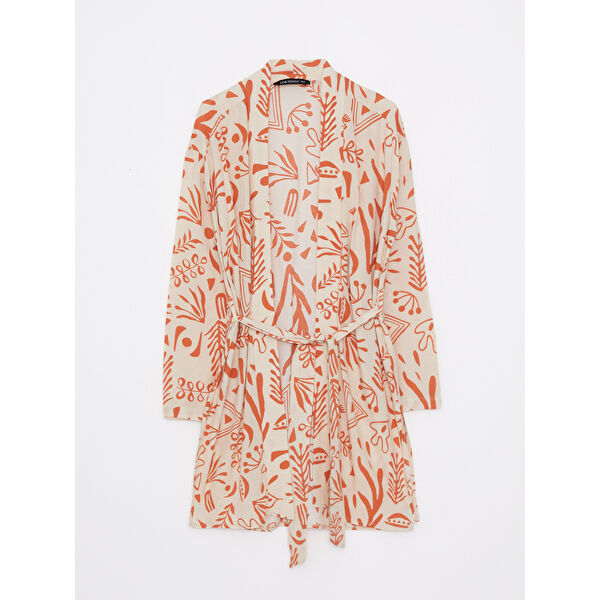 MODEST Şal Yaka Desenli Uzun Kollu Oversize Viskon Kadın Kimono