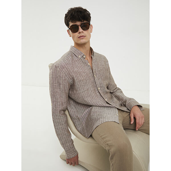 LCW CASUAL Regular Fit Uzun Kollu Çizgili Poplin Erkek Gömlek