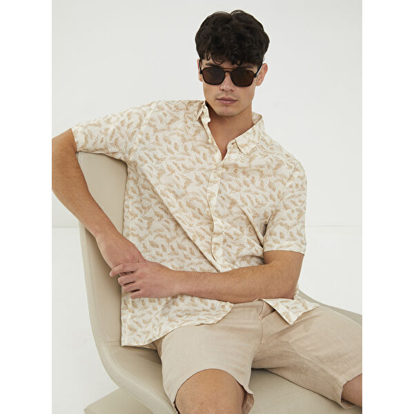 Regular Fit Kısa Kollu Desenli Poplin Erkek Gömlek Regular Fit Kısa Kollu Desenli Poplin Erkek Gömlek