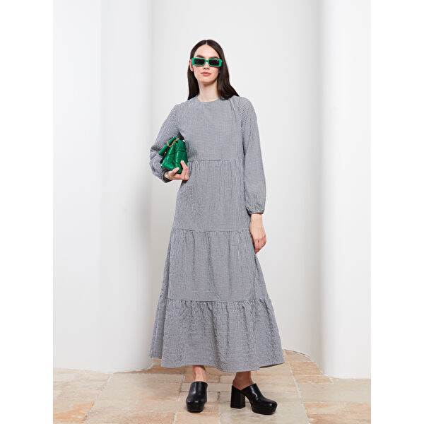 MODEST Bebe Yaka Ekoseli Uzun Kollu Kadın Elbise MODEST Bebe Yaka Ekoseli Uzun Kollu Kadın Elbise