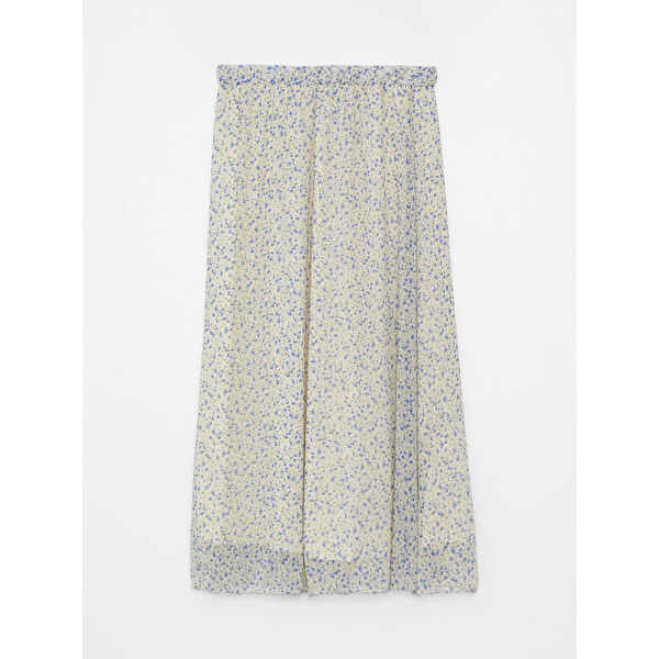 MODEST Beli Lastikli Desenli Şifon Kadın Volanlı Etek