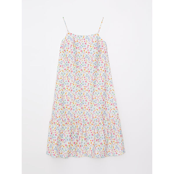 LCW CASUAL Kare Yaka Askılı Çiçekli Pamuklu Kadın Elbise