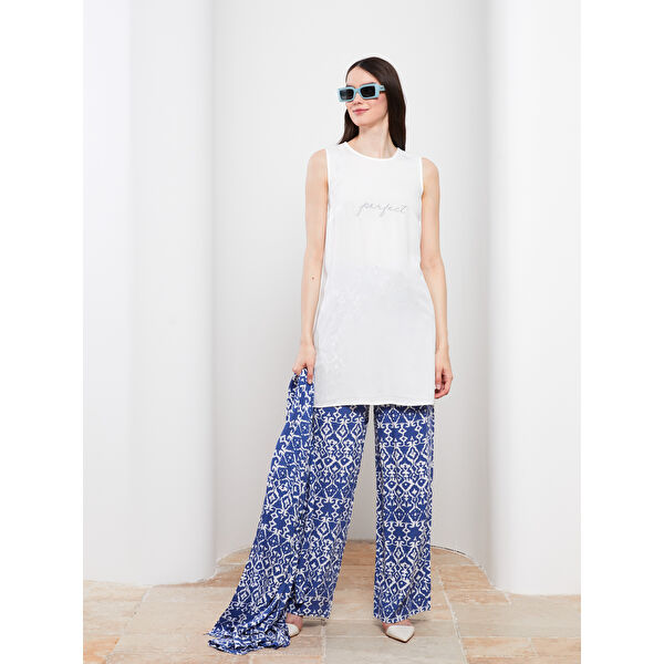 MODEST Bisiklet Yaka Nakışlı Kolsuz Viskon Kadın Tunik