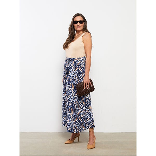 Beli Lastikli Desenli A Kesim Krinkle Kadın Etek Beli Lastikli Desenli A Kesim Krinkle Kadın Etek