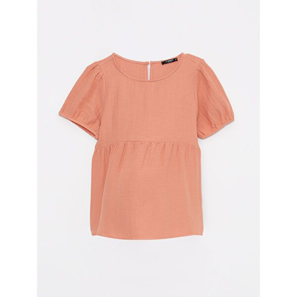 Bisiklet Yaka Düz Kısa Kollu Müslin Kumaş Hamile Bluz